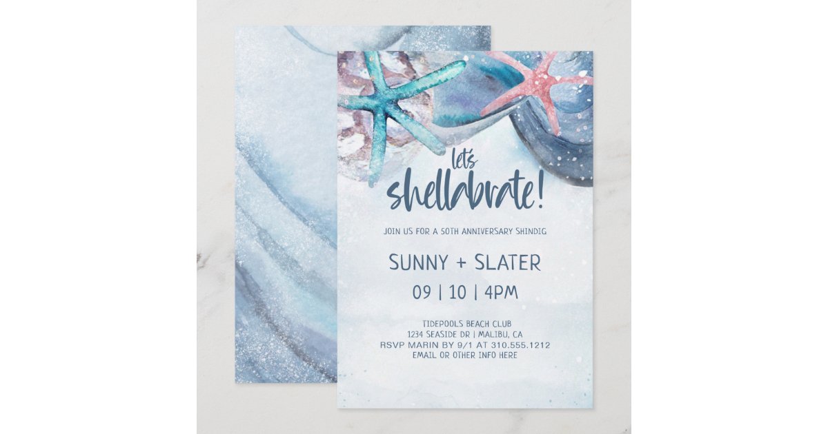 Shellabration | Beach Seashells Anniversary Invitation | Zazzle
