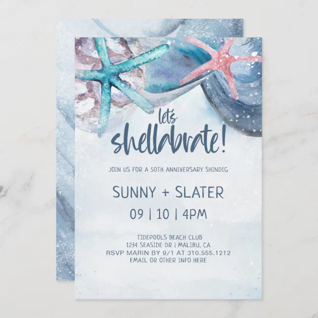 Shellabration | Beach Seashells Anniversary Invitation | Zazzle