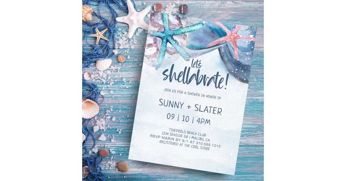 Shellabration | Beach Seashells Wedding Shower Invitation | Zazzle