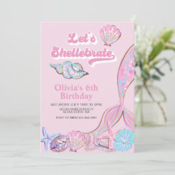 Shellebrate Seashell and mermaid Birthday Invitation | Zazzle