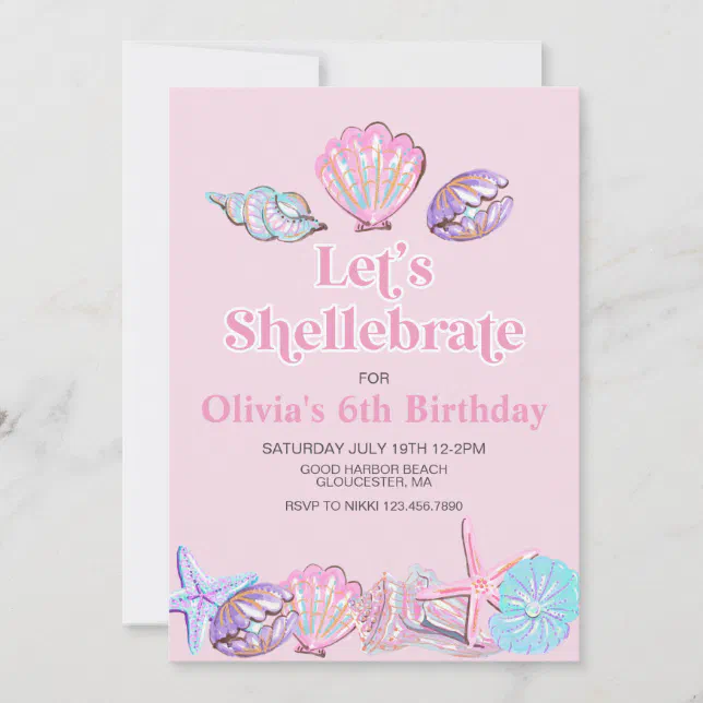 Shellebrate Seashell Beach Birthday Invitation | Zazzle