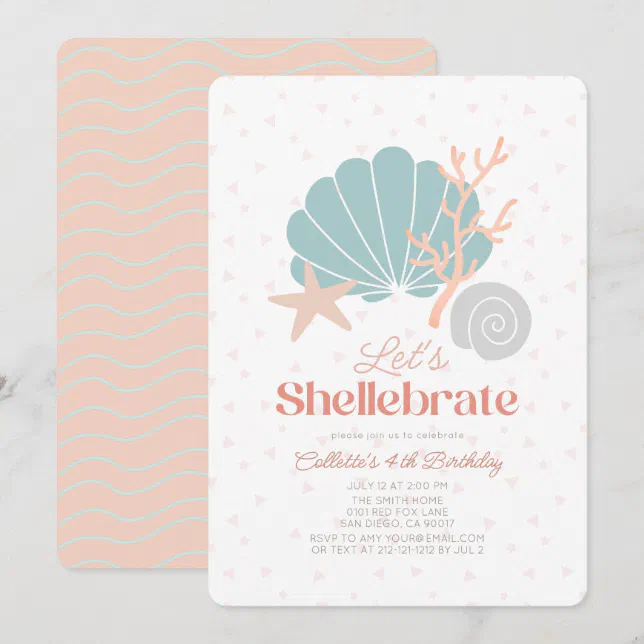 Shellebrate Seashell Retro Pink Girl Birthday Invitation | Zazzle