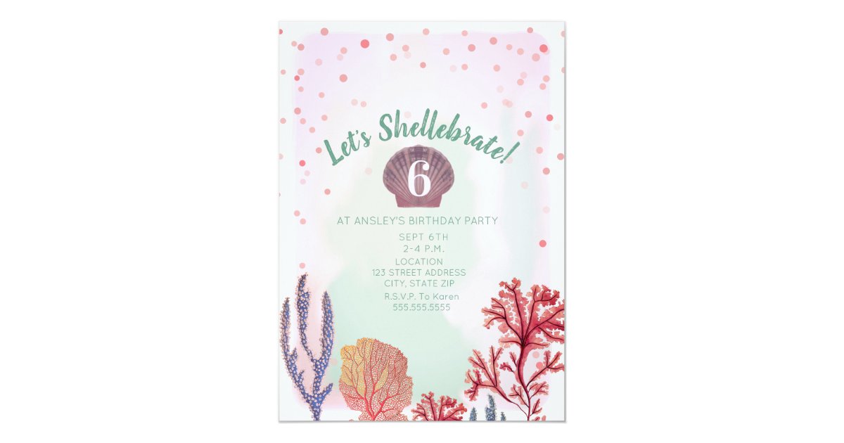 Shellebrate Watercolor Confetti Coral Birthday Invitation | Zazzle.com