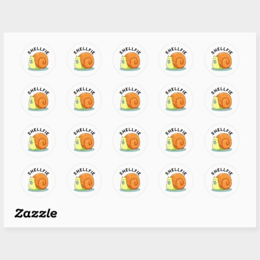 Shellfie Funny Snail Selfie Pun Classic Round Sticker | Zazzle
