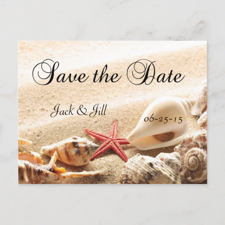 Shells and Starfish Save The Date Postcard | Zazzle