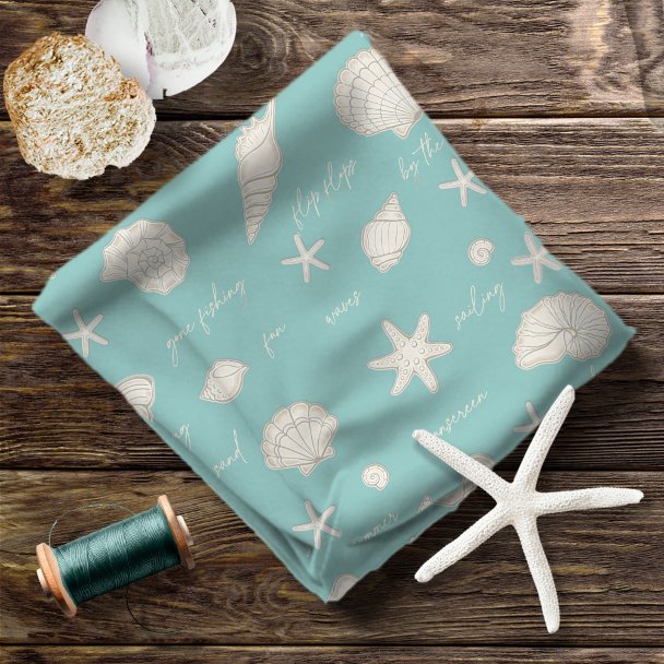 Stylish Beach Sand Sea Shells Pattern Fabric | Zazzle