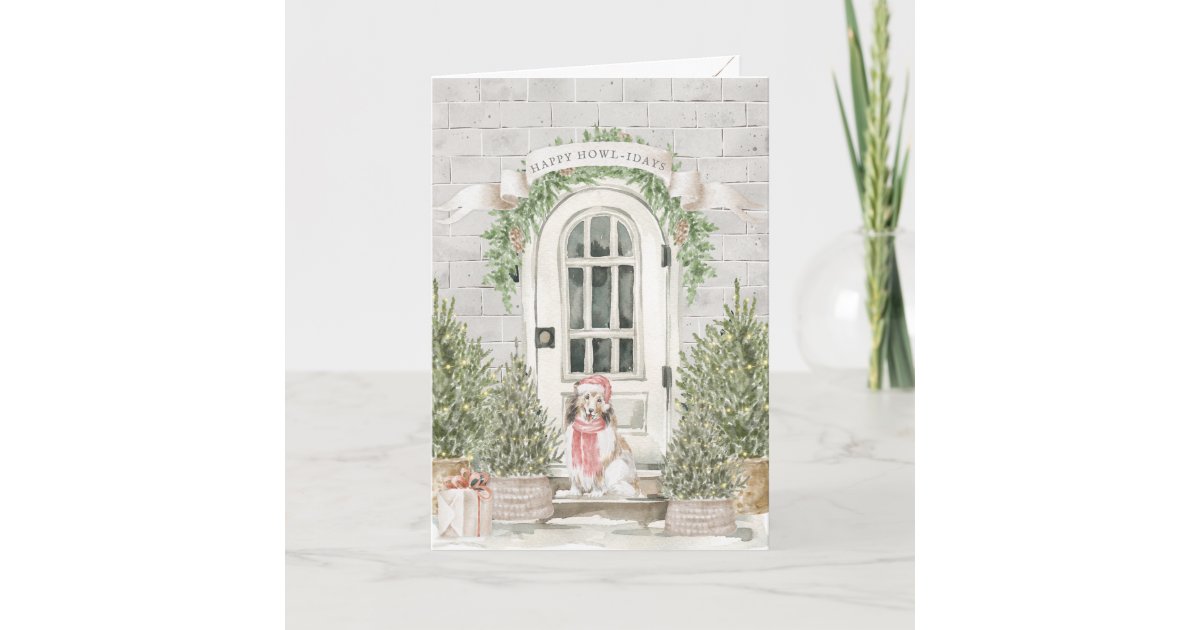 Sheltie Front Porch Christmas Card | Zazzle