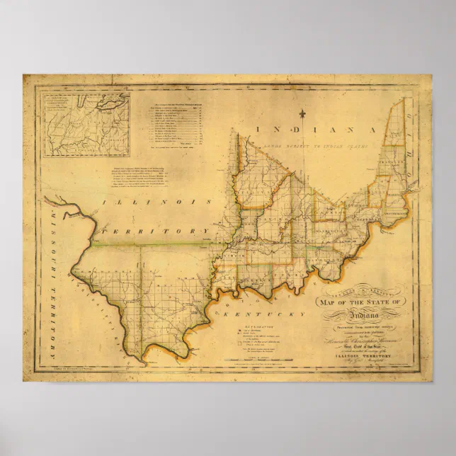 Shelton and Kensett's Map Of The State Of Indiana Poster | Zazzle