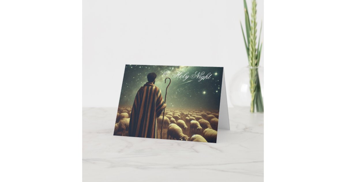 Shepherd Watching Over Flock Christmas Holiday Card | Zazzle