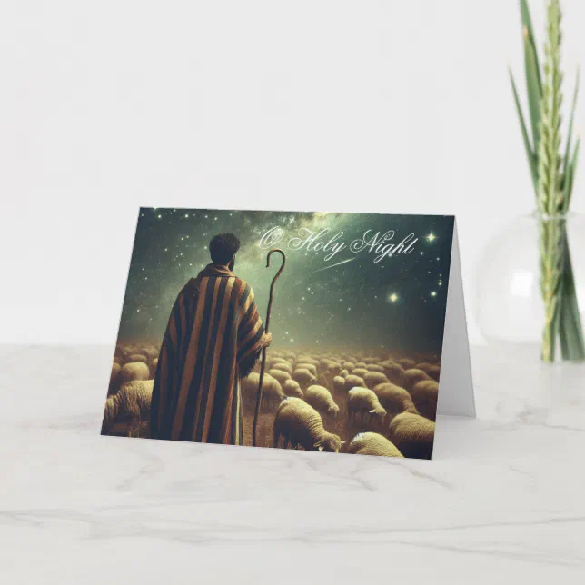 Shepherd Watching Over Flock Christmas Holiday Card | Zazzle