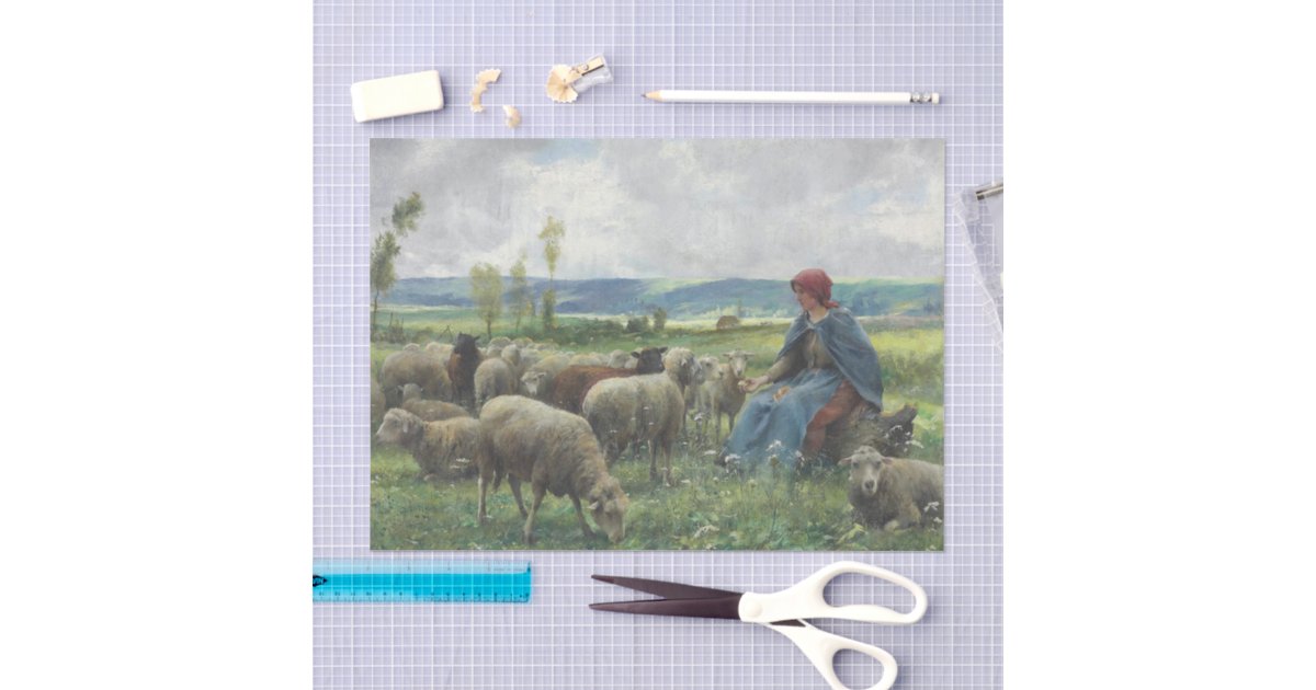 Shepherdess and Sheep by Julien Dupre Tissue Paper | Zazzle