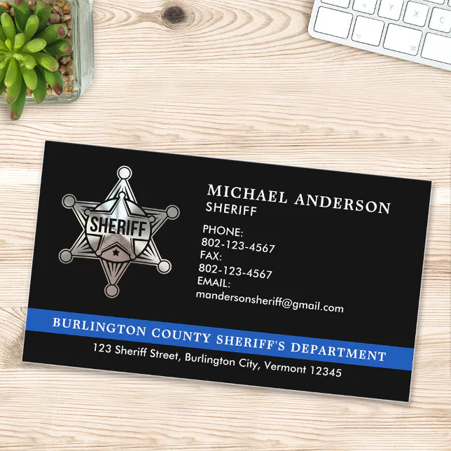 Sheriff Custom Law Enforcement Thin Blue Line Logo Business Card | Zazzle