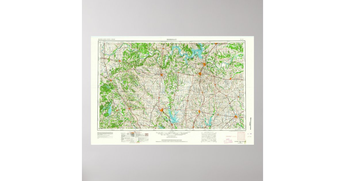 Sherman TX Topo Map Poster | Zazzle