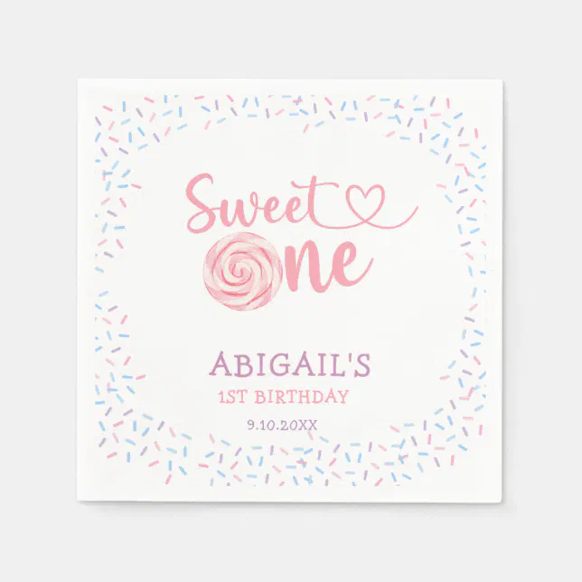 SHE'S A SWEET ONE CANDY 1ST BIRTHDAY NAPKINS | Zazzle