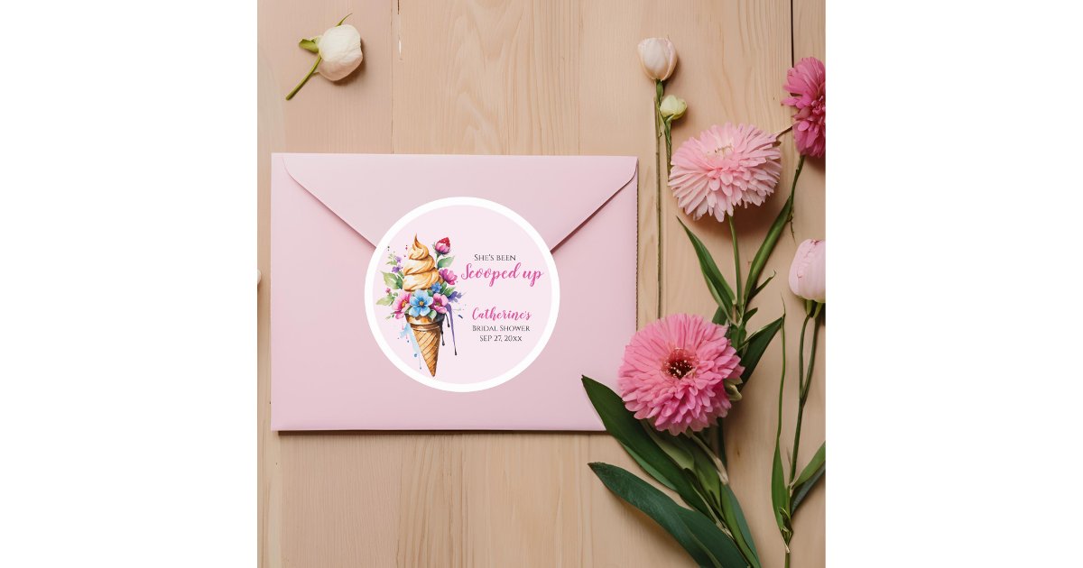She's Been Scooped Up Ice Cream Bridal Shower Classic Round Sticker ...