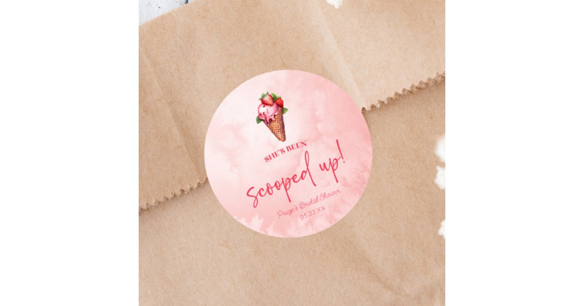 She's Been Scooped Up! Ice Cream Bridal Shower Classic Round Sticker ...