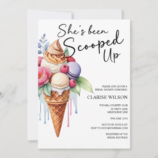 She's Been Scooped Up Ice Cream Bridal Shower Invitation | Zazzle