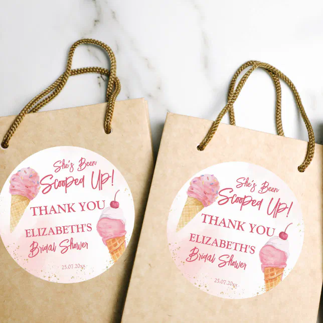 She's been scooped up pink ice cream bridal shower classic round ...