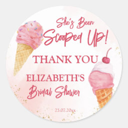 She's been scooped up pink ice cream bridal shower classic round ...