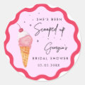 She's Been Scooped Up Pink Red Wavy Bridal Shower Classic Round Sticker ...