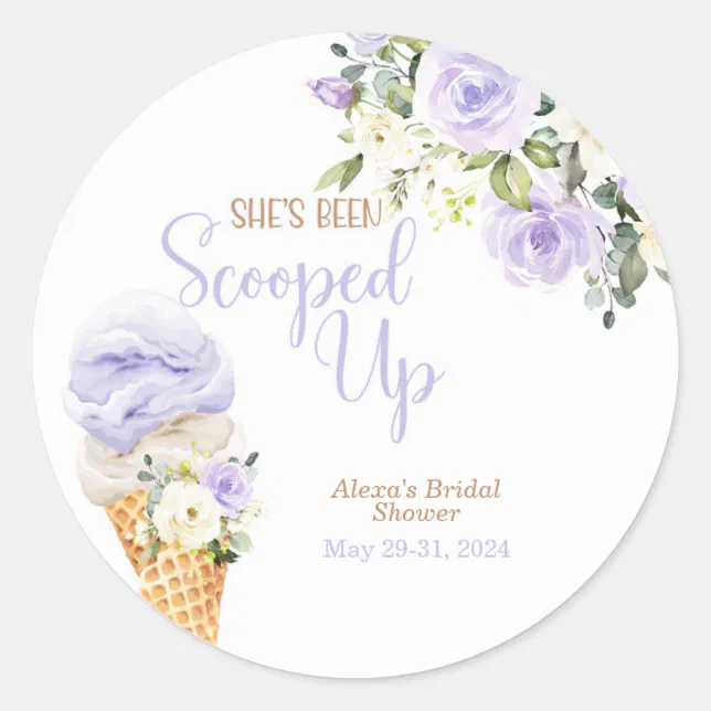 She's Been Scooped Up (Purple) Custom Classic Round Sticker | Zazzle