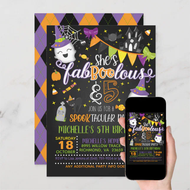 She's Faboolous and FIVE Birthday Invitation - Blk | Zazzle