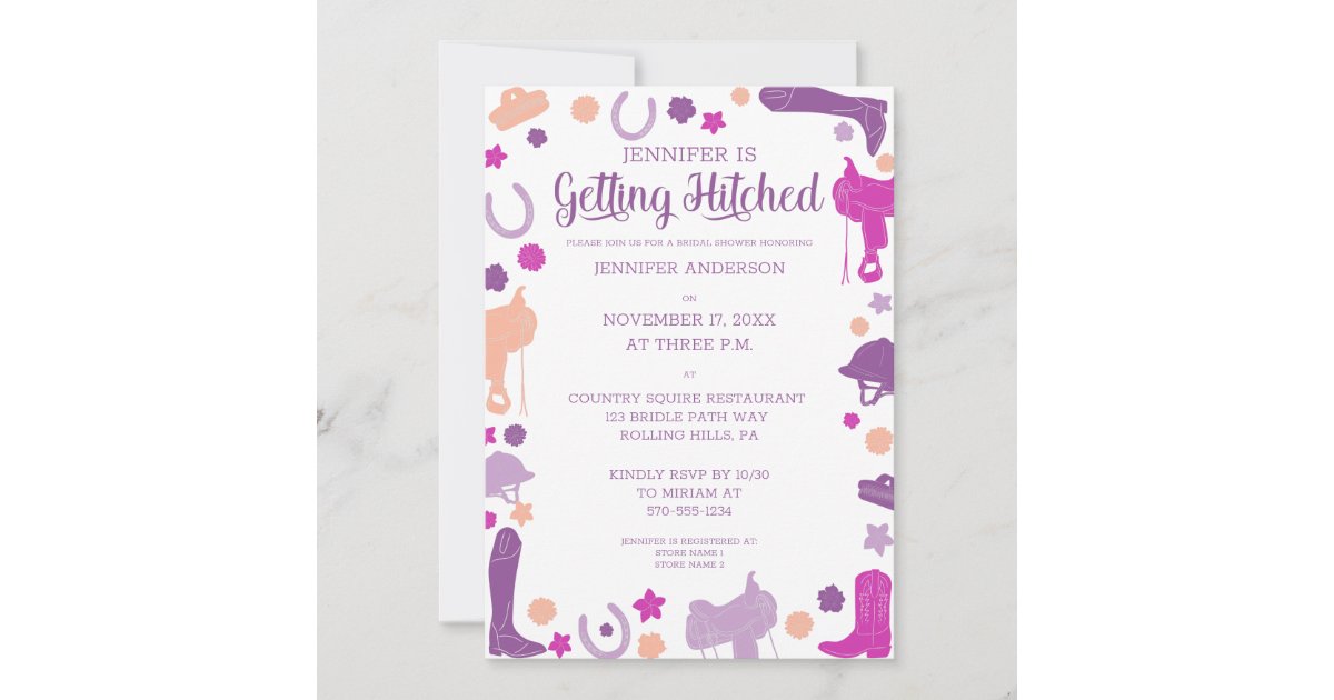 She's Getting Hitched Fun Equestrian Bridal Shower Invitation | Zazzle