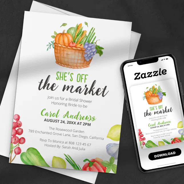 She's Off the Market Farmer's Market Bridal Shower Invitation | Zazzle