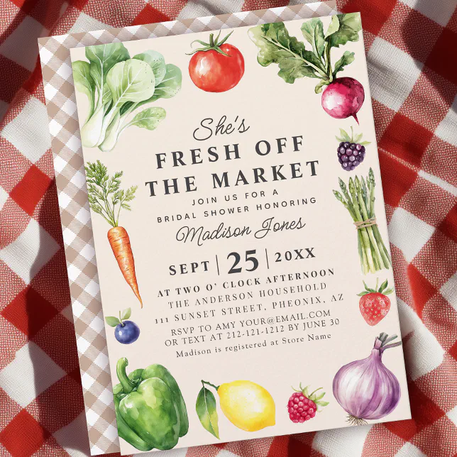 She's Off The Market Farmers Market Bridal Shower Invitation | Zazzle