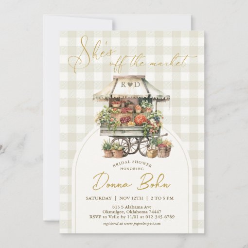 She's Off the Market Gingham Bridal Shower Invite | Zazzle