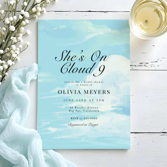 She's On Cloud 9 Blue Sky Bridal Shower Invitation | Zazzle