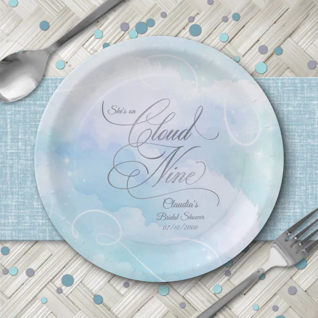 She's On Cloud Nine Bridal Shower Paper Plates | Zazzle