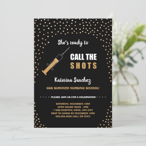 She's Ready to Call the Shots nursing school Invitation | Zazzle