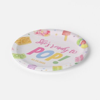 She's Ready To Pop Baby Shower Invitation Popsicle Paper Plates | Zazzle