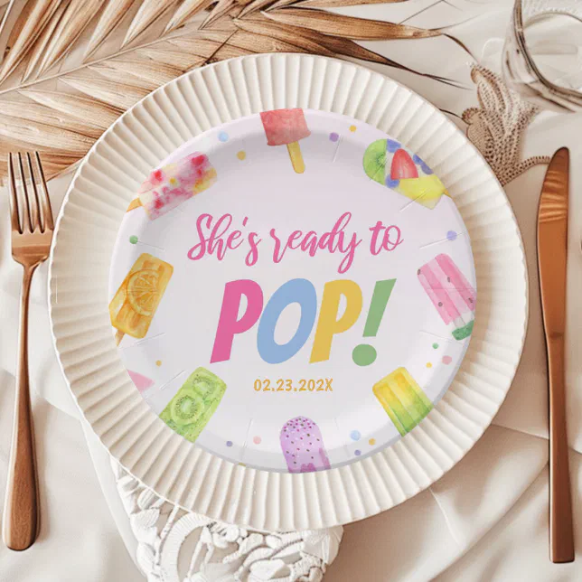 She's Ready To Pop Baby Shower Invitation Popsicle Paper Plates | Zazzle