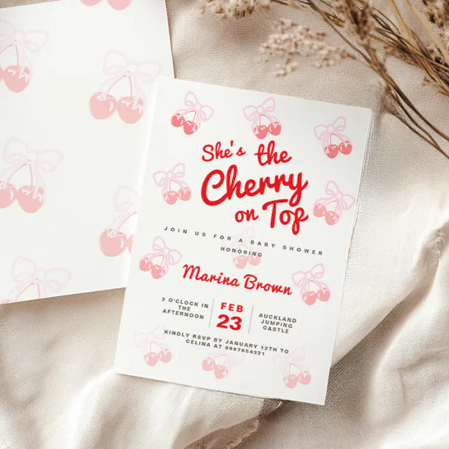 She's the cherry on top baby shower invitation | Zazzle