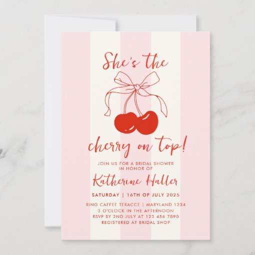 She's the Cherry on Top Bridal Shower Invitation | Zazzle