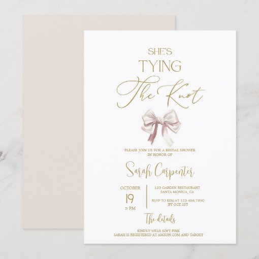 She's Tying the Knot Bow Bridal Shower Invitation | Zazzle