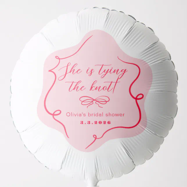 She's tying the knot retro wavy pink red balloon | Zazzle
