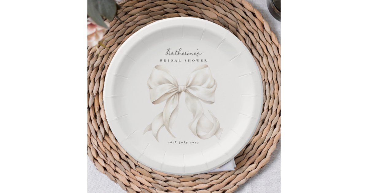 She's Tying the Knot White Bow Paper Plates | Zazzle