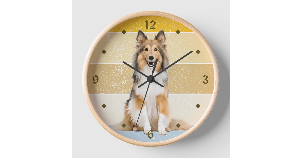 Shetland Sheepdog Retro Sunset Clock | Zazzle