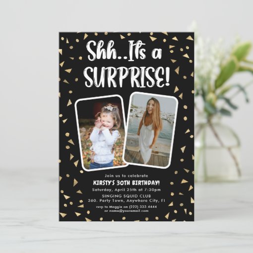 Shh..It's a Surprise 2x Photo Birthday Party Invitation | Zazzle