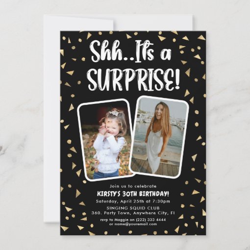 Shh..It's a Surprise 2x Photo Birthday Party Invitation | Zazzle