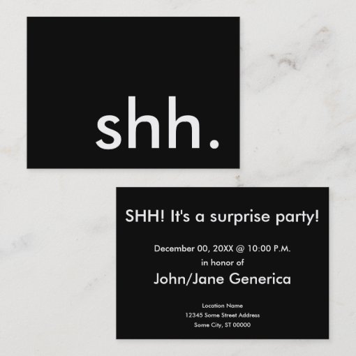 shh. it's a surprise party! business card | Zazzle