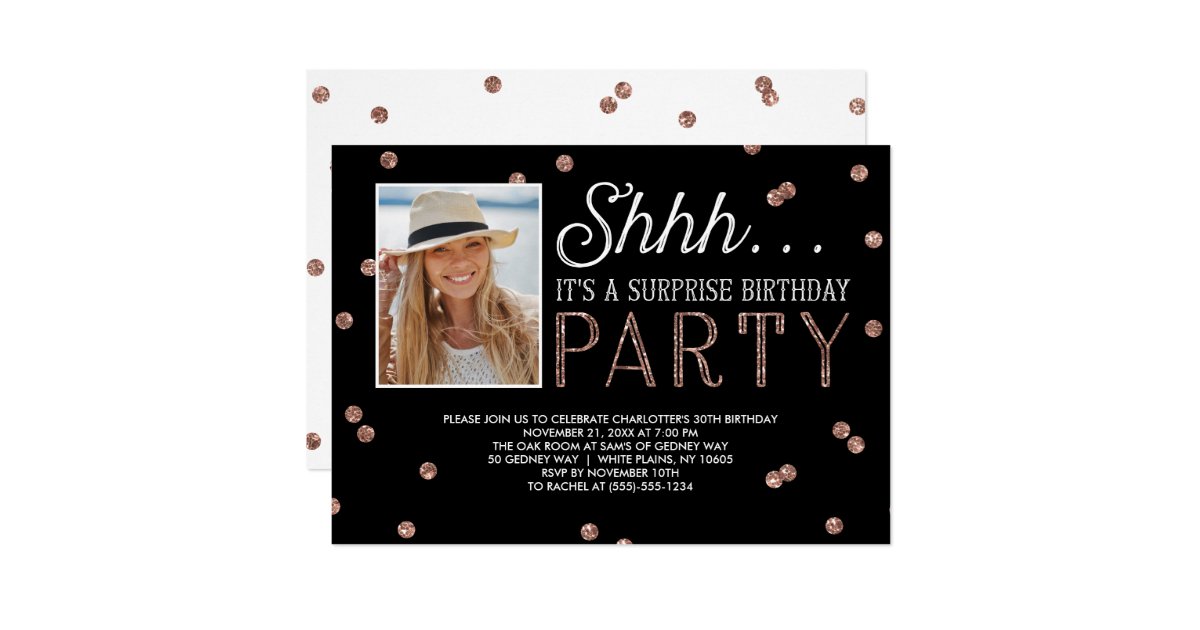 Shh Surprise Bday Party Glitter Photo Invitation | Zazzle.com