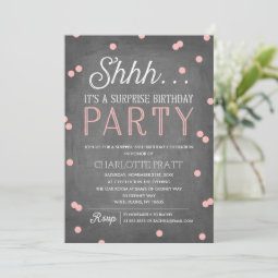 Shh Surprise Birthday Party Pink and Chalkboard Invitation | Zazzle