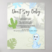 Shhh Don't Say Baby Blue Dinosaur Balloon Poster | Zazzle