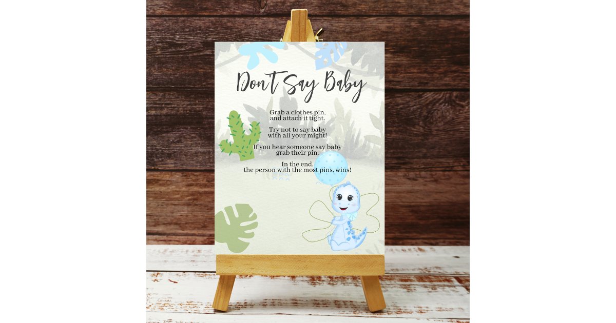 Shhh Don't Say Baby Blue Dinosaur Balloon Poster | Zazzle