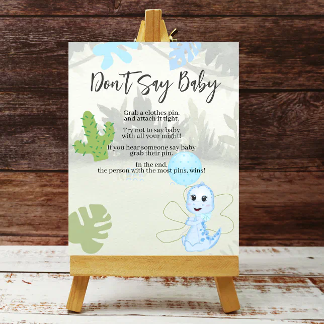 Shhh Don't Say Baby Blue Dinosaur Balloon Poster | Zazzle