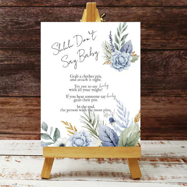 Shhh don't say baby greenery dusty blue flower poster | Zazzle